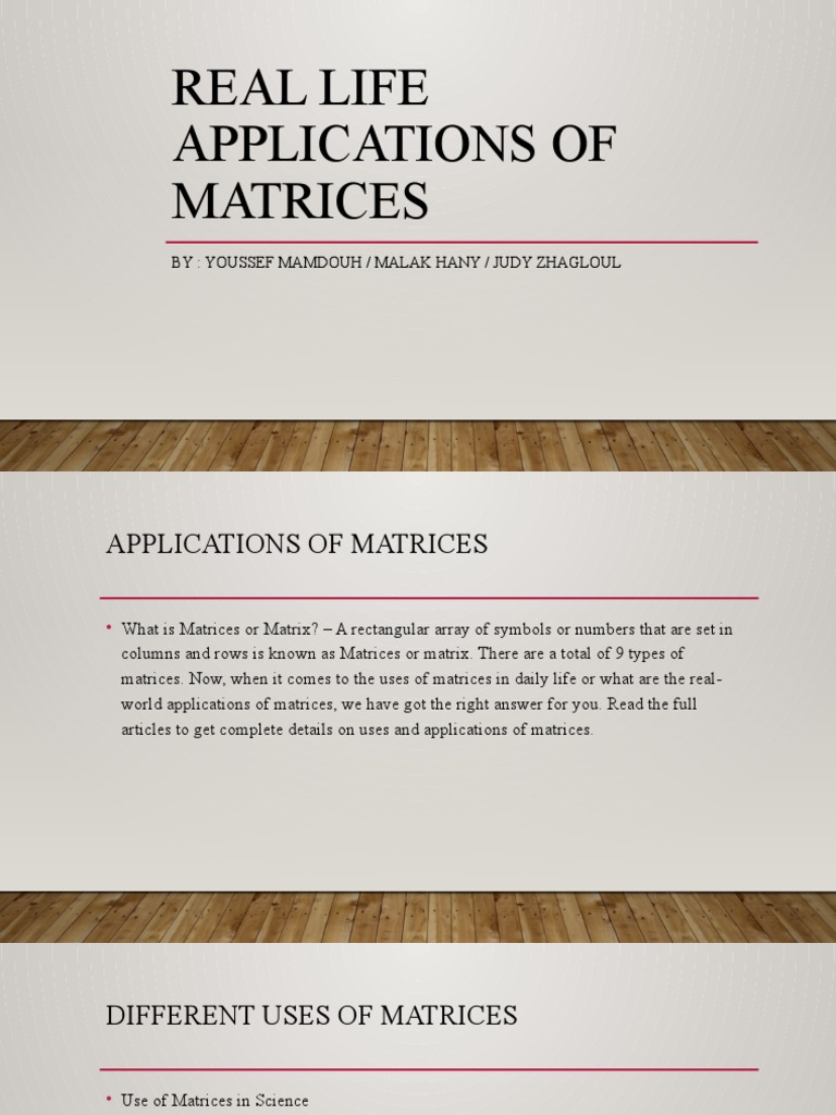 Real Life Applications of Matrices | PDF | Matrix (Mathematics) | Mathematical Objects