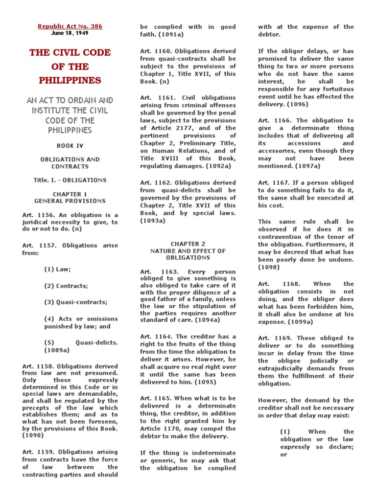 An Act To Ordain and Institute The Civil Code of The Philippines | PDF ...