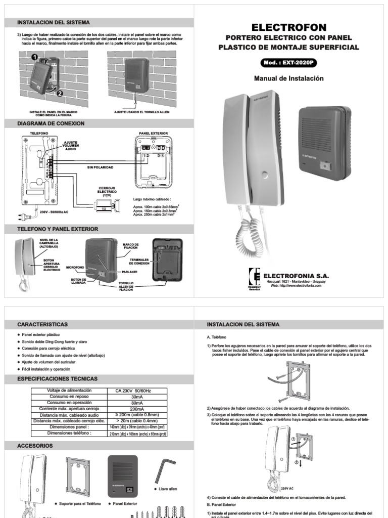 Manual Portero ELECTROFON EXT-2020P | PDF | Tornillo | Ingenieria Eléctrica
