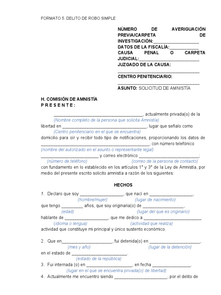 Formato 5 Robo Simple | PDF | Caso de ley | Amnistía