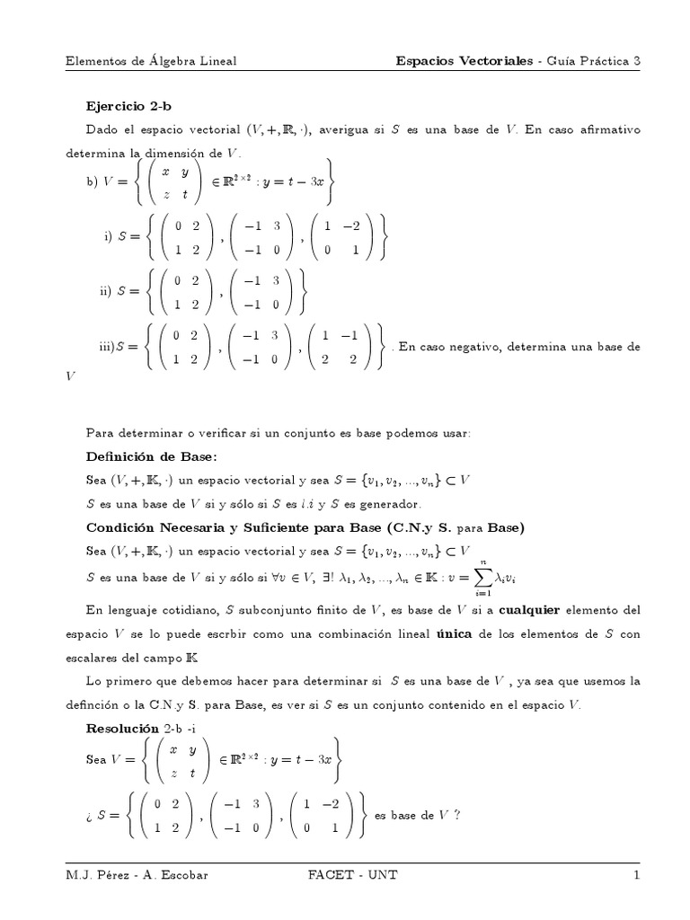 Ejercicio 2b-Guía 3 EV | PDF | Base (álgebra lineal) | Espacio vectorial