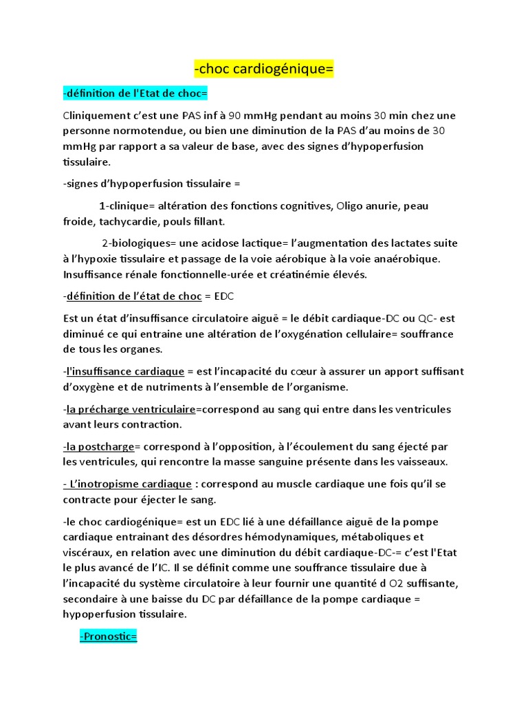 Choc cardiogénique : définition et enjeux | PDF | Cœur | Infarctus du ...