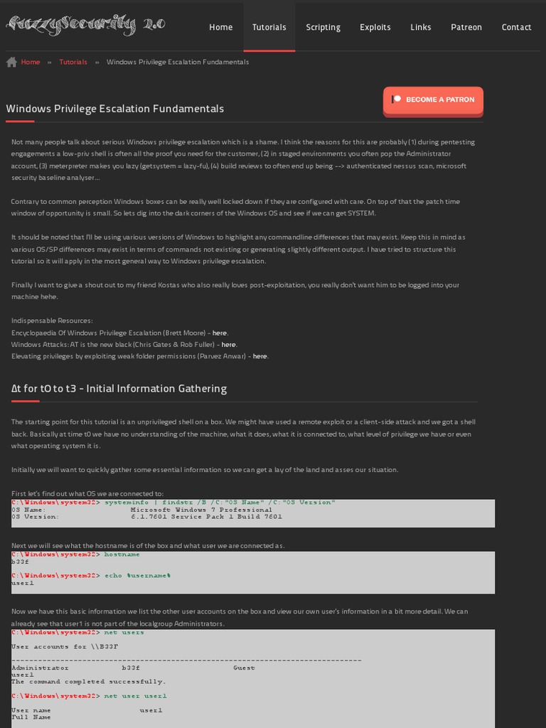 FuzzySecurity Windows Privilege Escalation Fundamentals | PDF