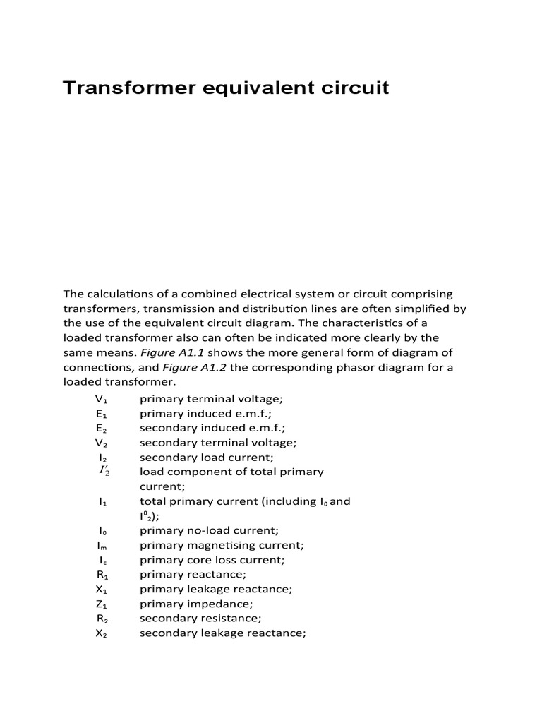 Transformer Equivalent Circuit Analysis | PDF | Electrical Impedance ...