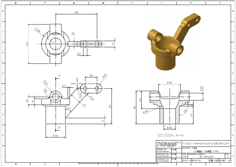 3d형상모델링,인벤터,Catia,솔리드웍스,Nx Ug 3d 모델링 연습도면 - 1084 | PDF