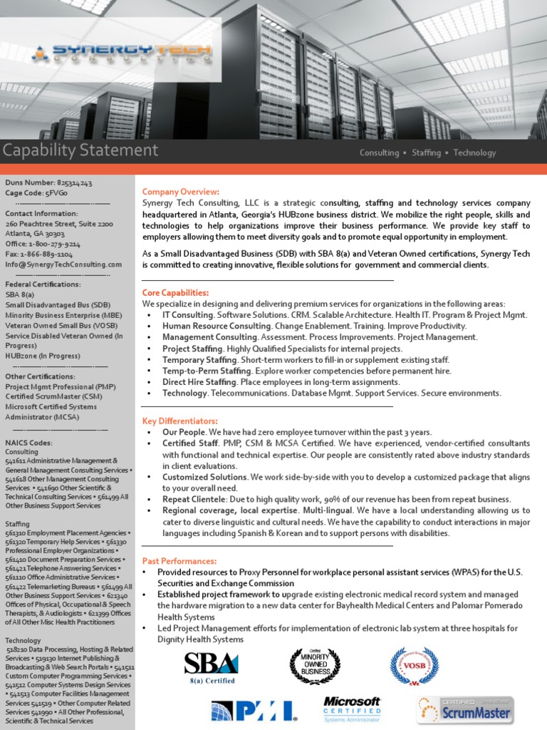 General Capability Statement Syn Tech | PDF | Consultant | Employment