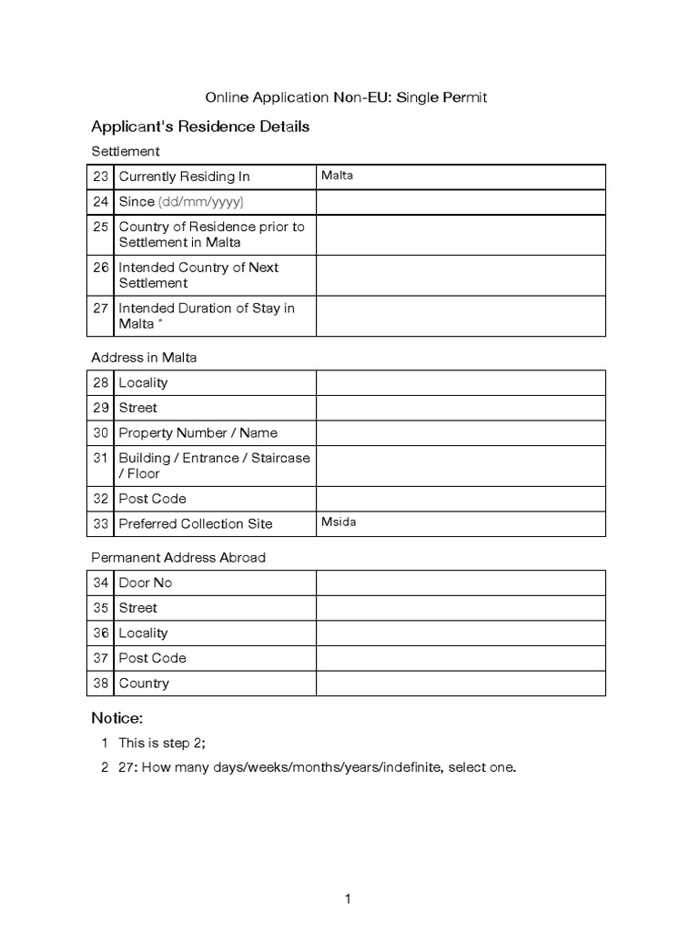 Online Application Non-EU - Single Permit - Numbers-Sheet 2 | PDF