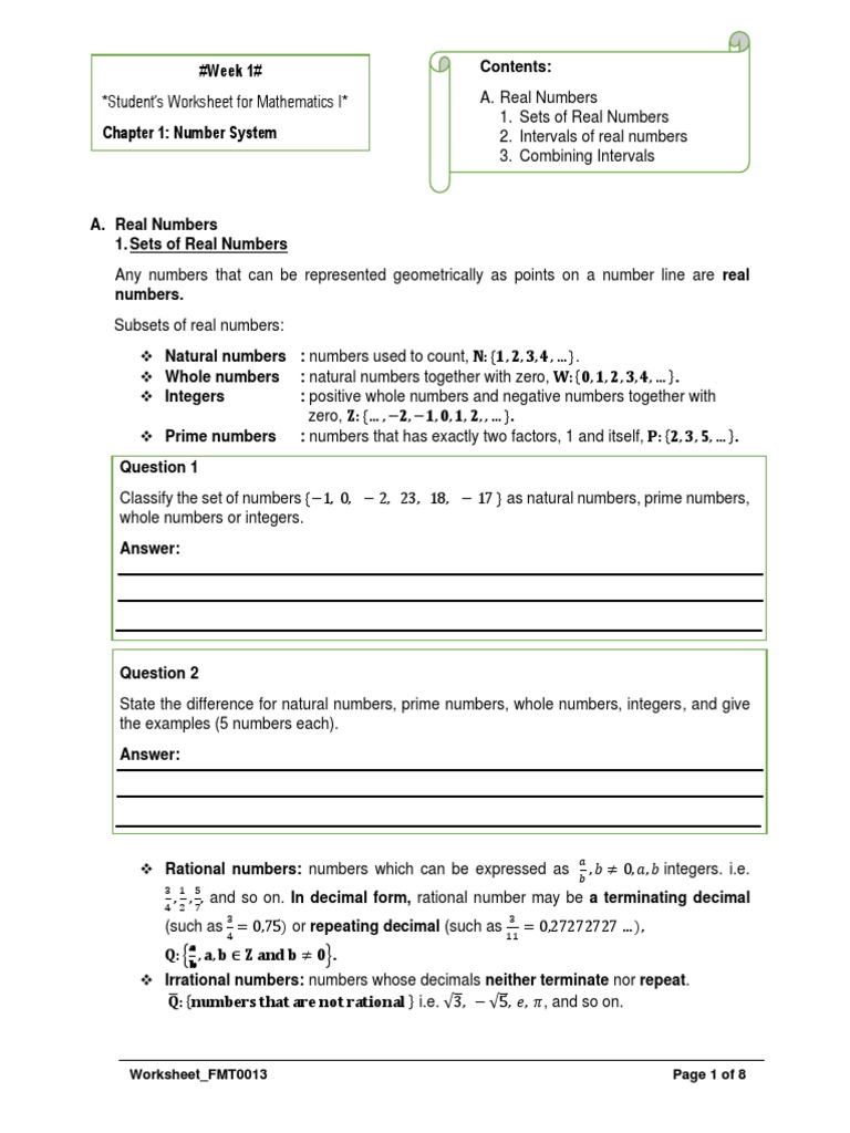 Handout w01 | PDF | Numbers | Set (Mathematics)