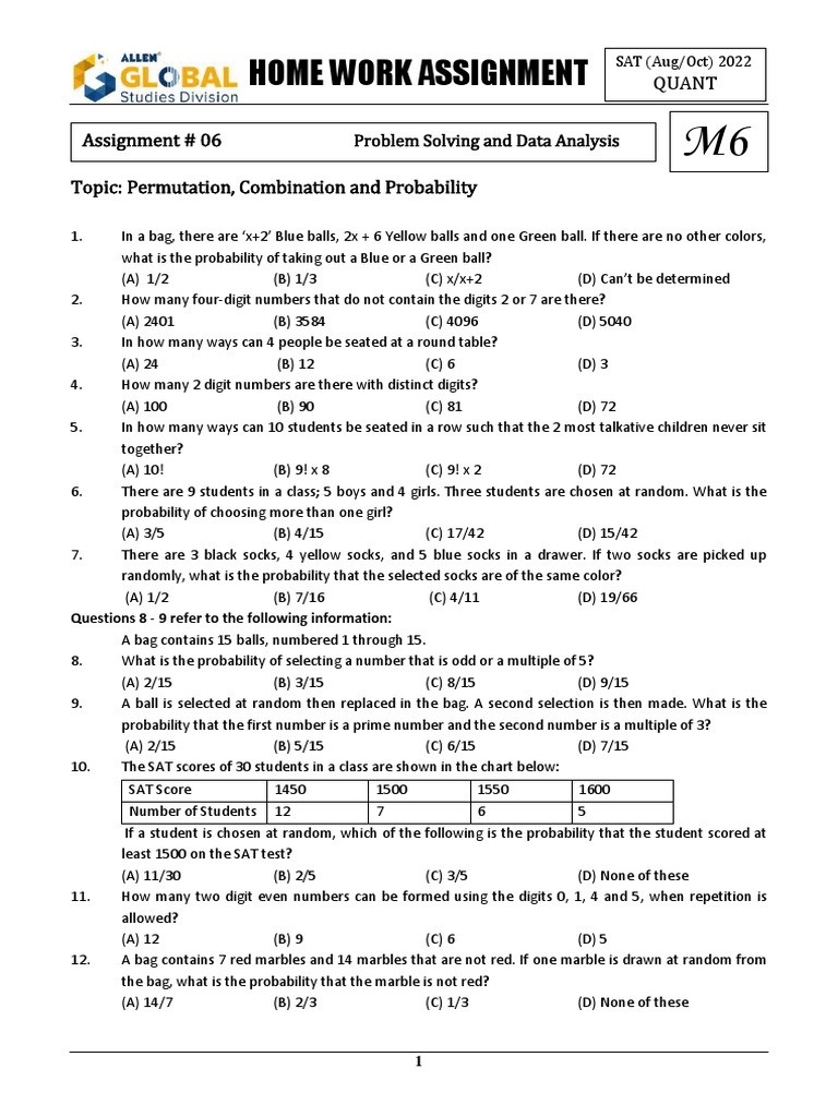 M6 - Quant Homework Assignment | PDF | Odds | Mean