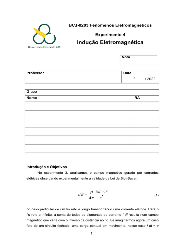 Experimento 4-Roteiro - Versão 2022 | PDF | Magnetismo | Eletricidade