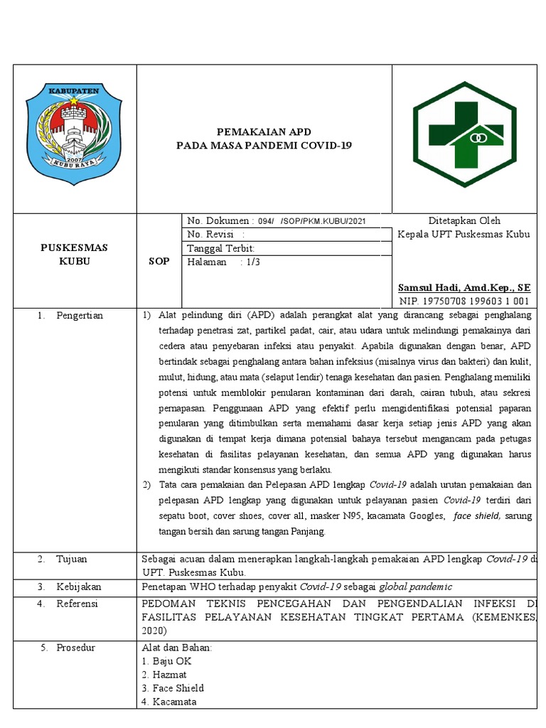 Sop Pemakaian Alat Pelindung Diri | PDF