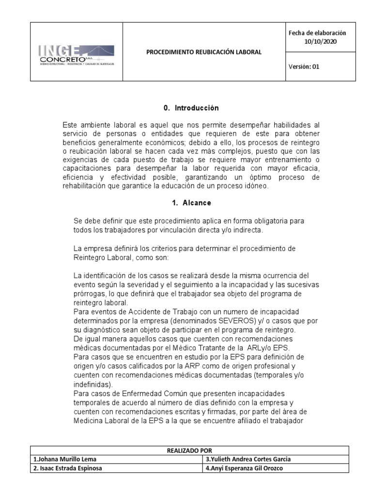 Pautas Procedimiento Reubicacion Laboral | PDF | Trastorno mental ...