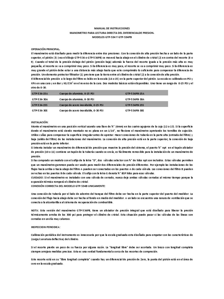 Manual Manometro | PDF | Presión | Pistón