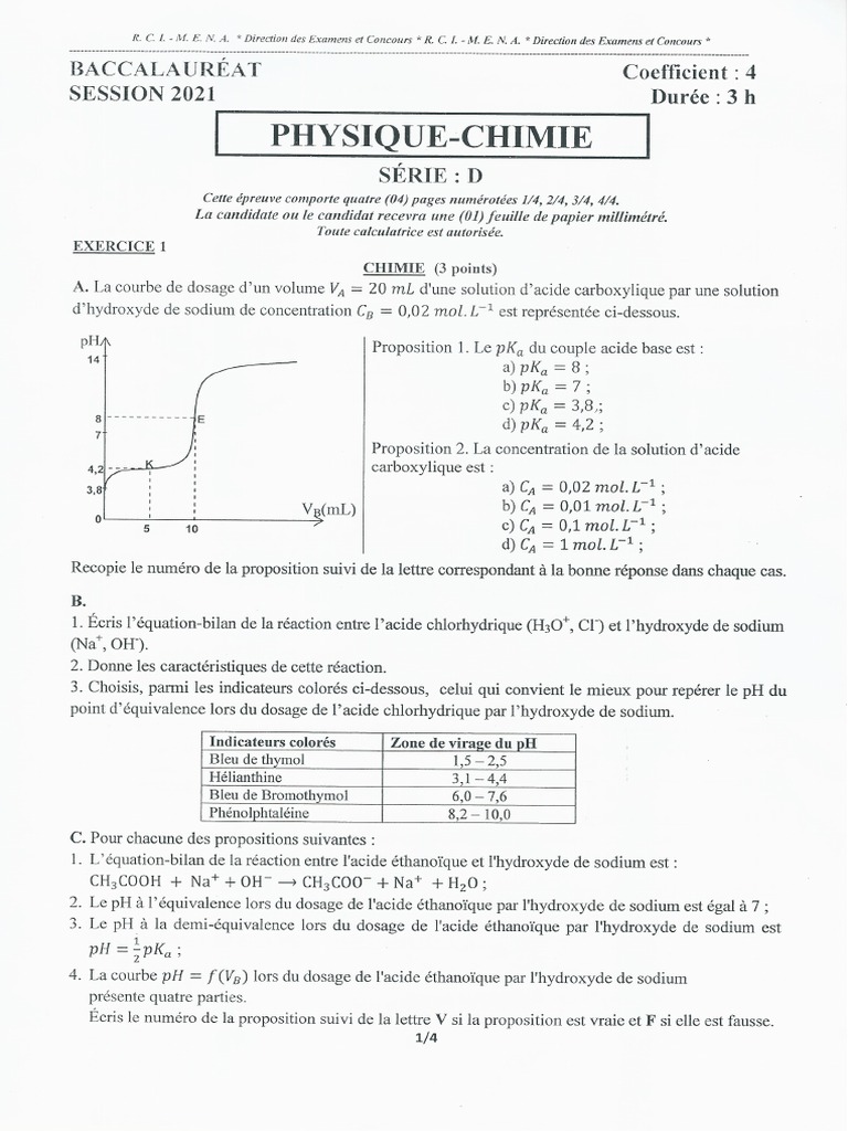 Rci Bac 2021 Physique Serie D | PDF