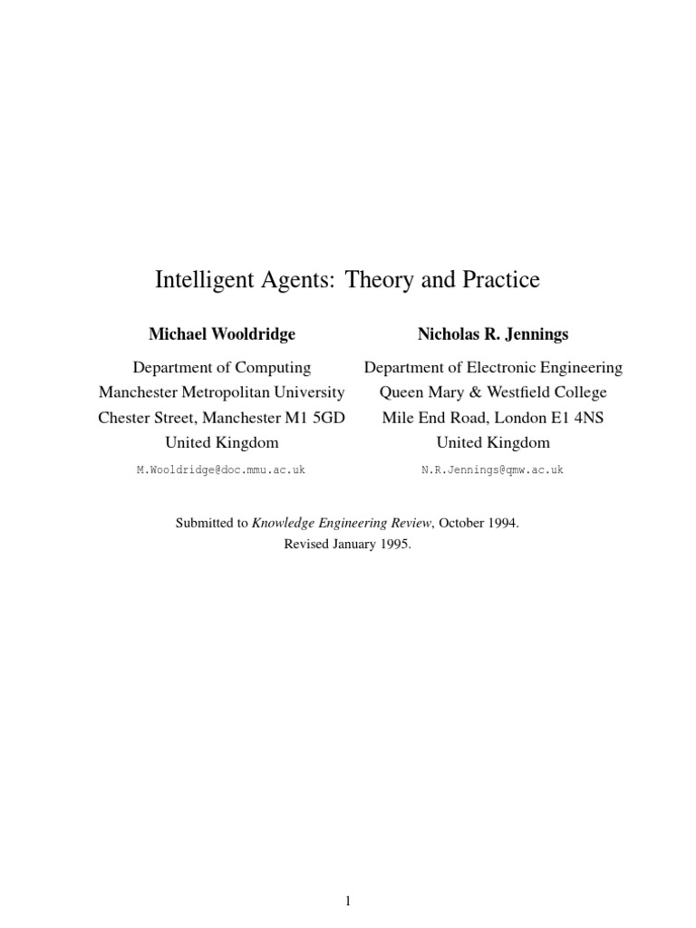 Intelligent Agents: Theory and Practice: Michael Wooldridge Nicholas R ...