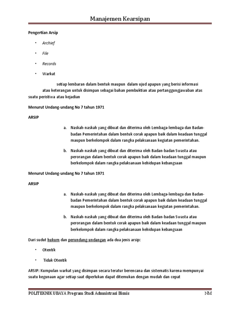 Handout Kearsipan Mhs 2020 | PDF