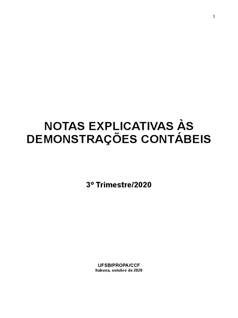 Nota Explicativa Orgao 26450 2020 3T | PDF | Balancete | Orçamento