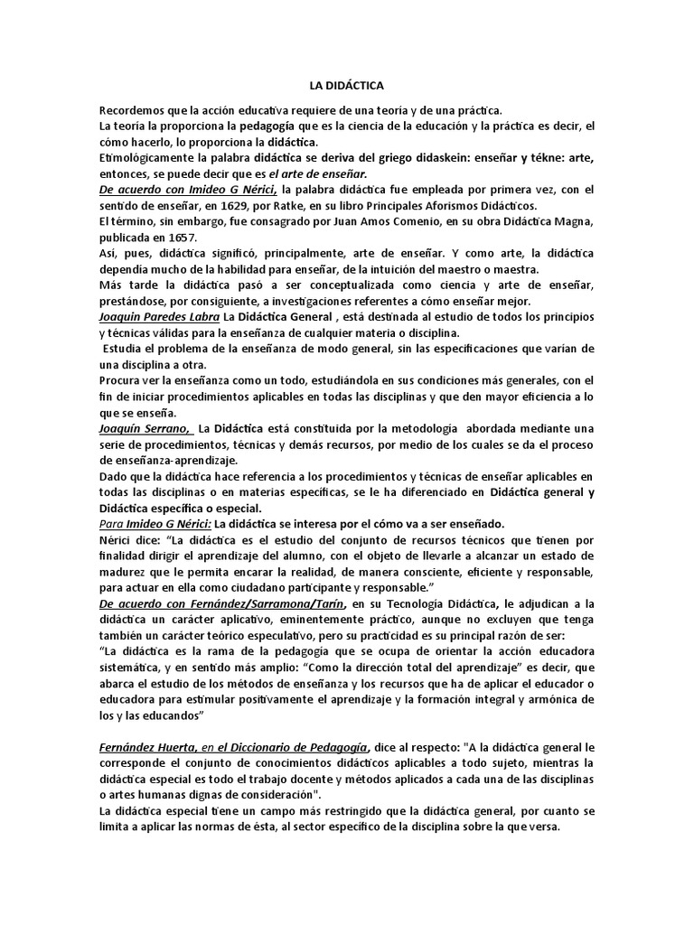 Definición de La Didáctica - Taller 1 | PDF | Método de enseñanza ...