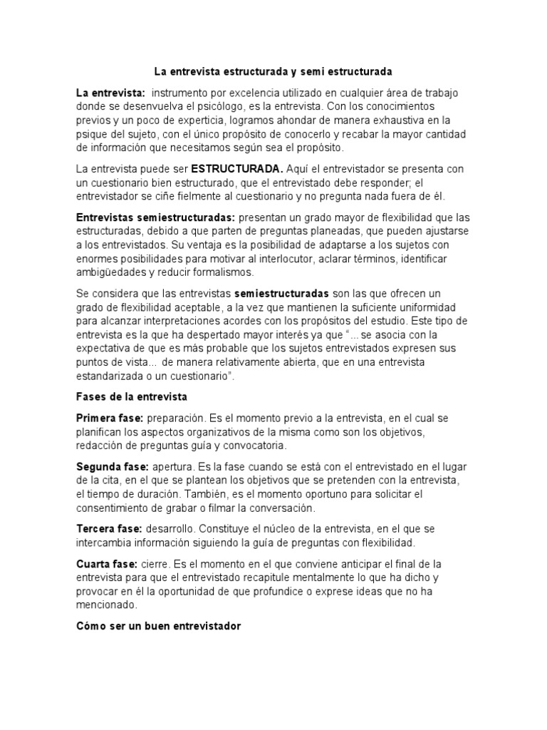 La Entrevista Estructurada y Semi Estructurada | PDF | Cuestionario | Comunicación no verbal