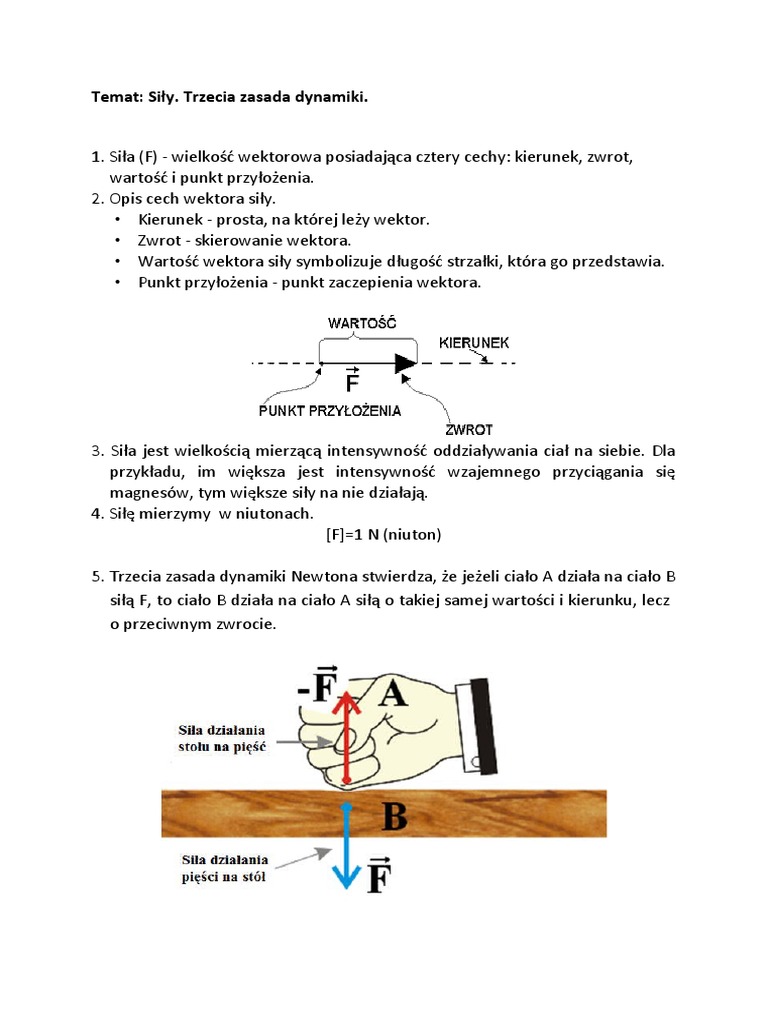 Siły. Trzecia Zasada Dynamiki | PDF