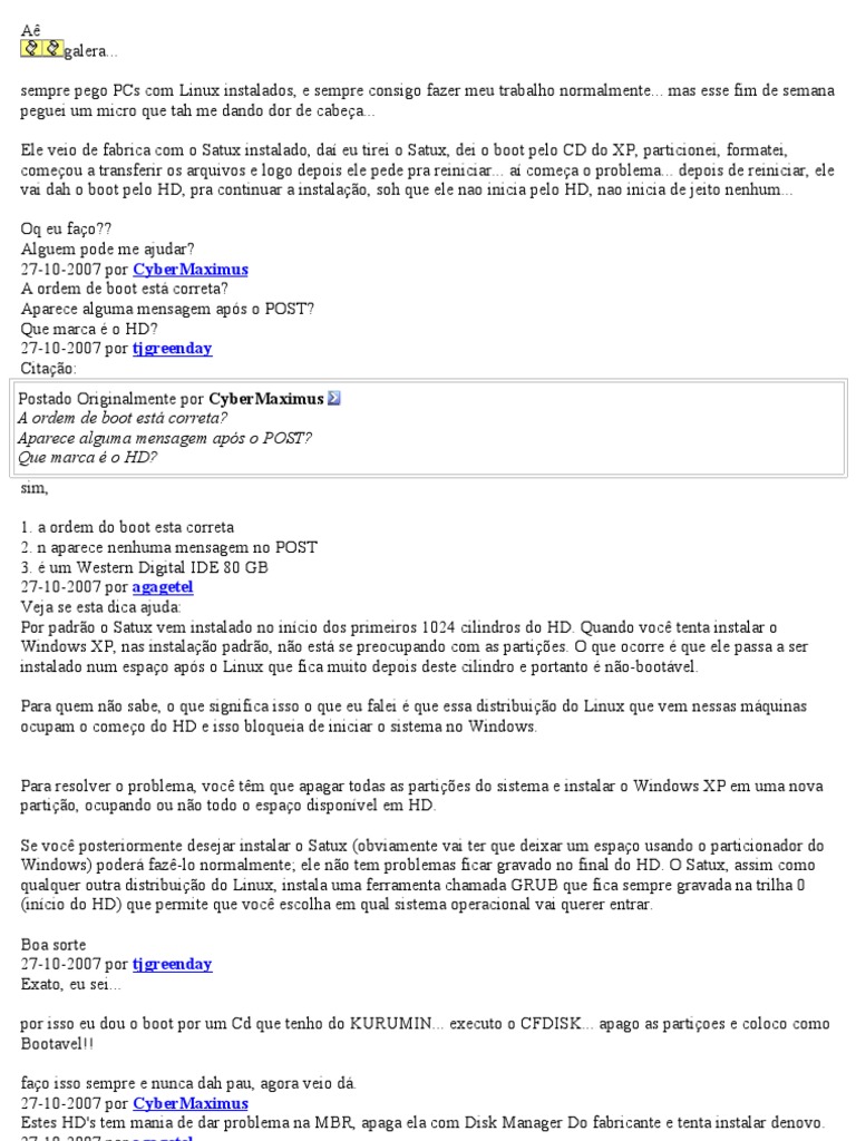 Satux | PDF | Drive de disco rígido | Inicialização (informática)