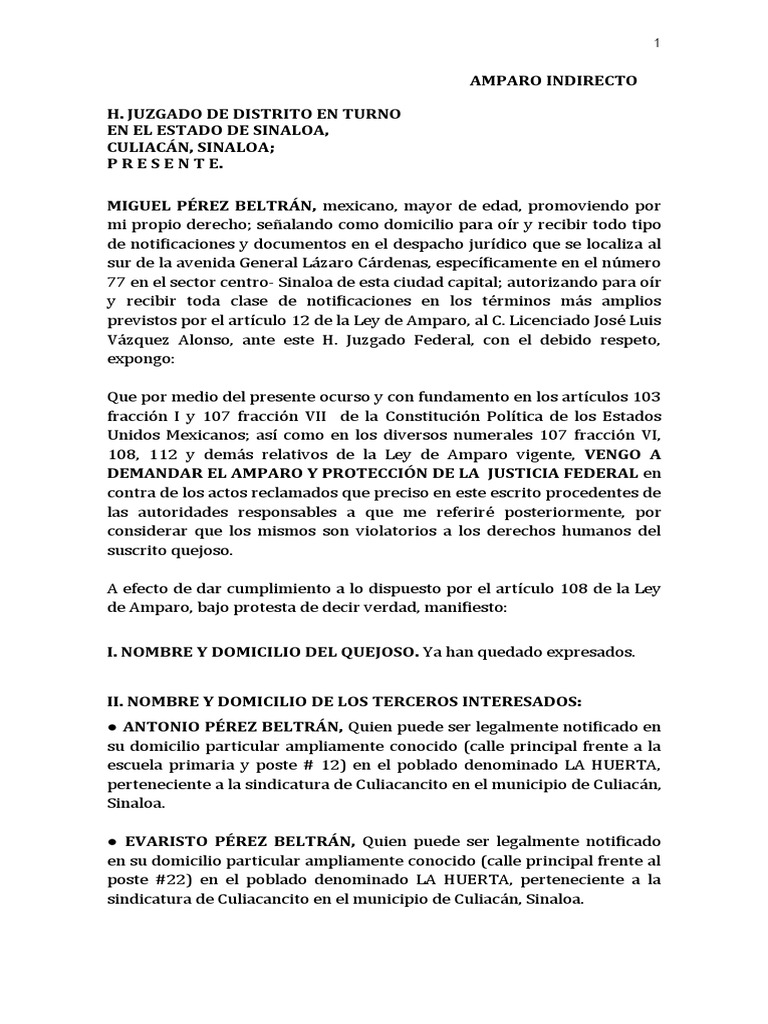 Amparo Indirecto por Violación de Derechos | PDF | Caso de ley | Ley procesal