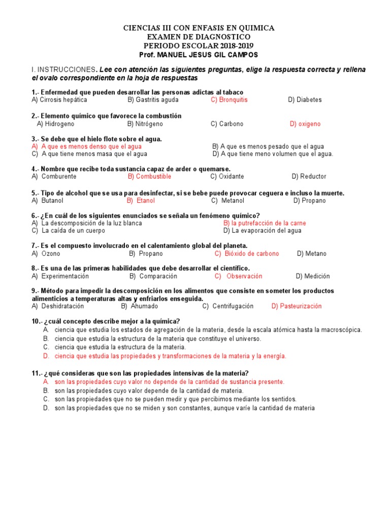 Diagnostico Quimica Clave | PDF | Neutrón | Mezcla