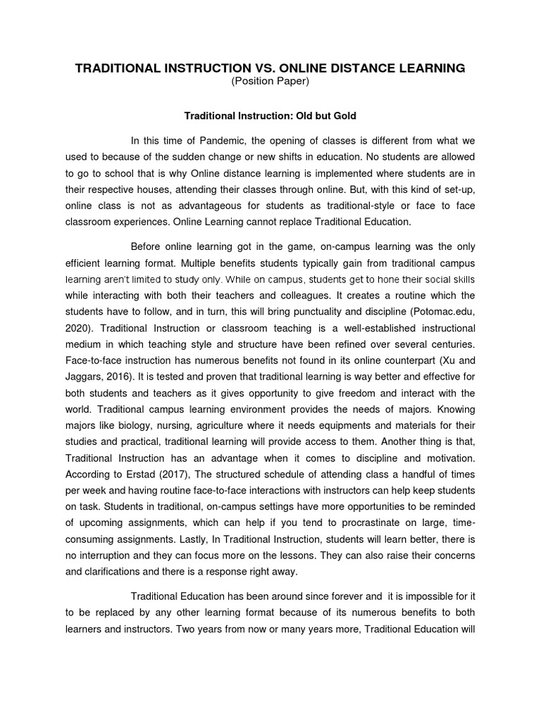 Traditional - Instruction - Vs - Online - Distance Learning - Position ...