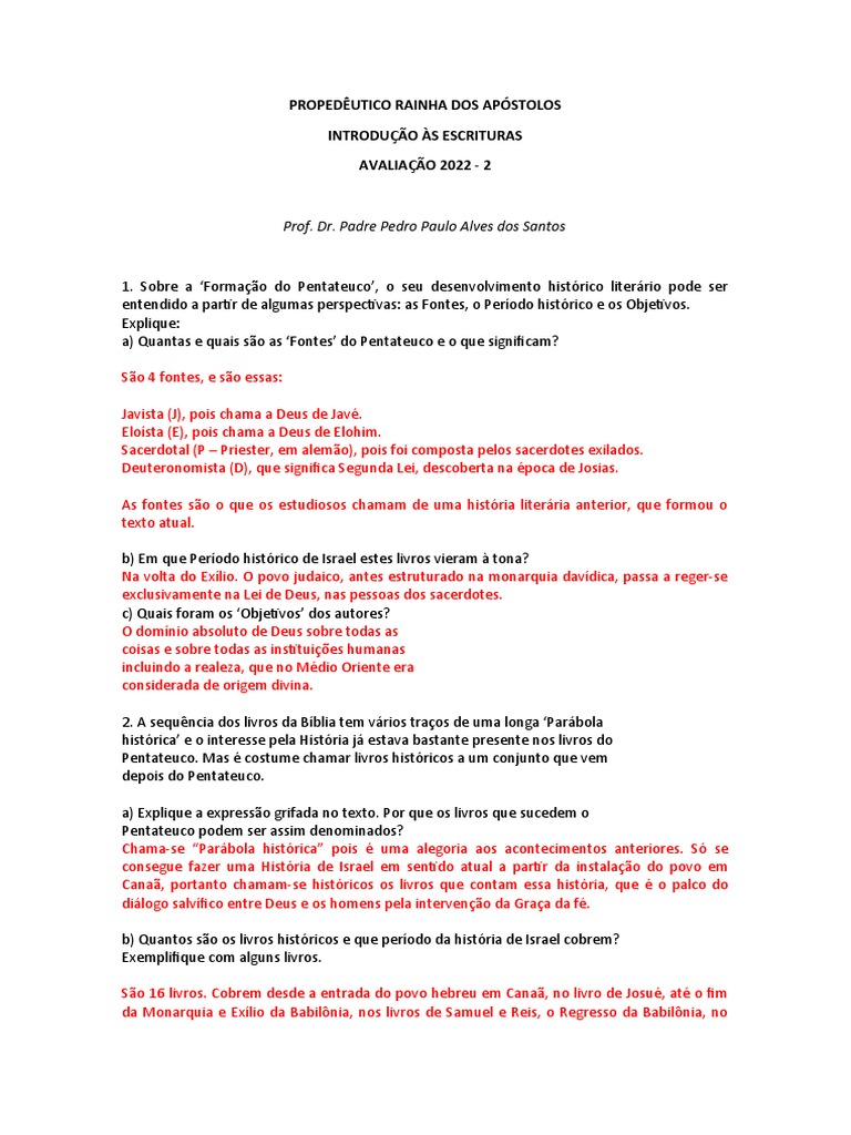 Prova Pe. Pedro Paulo | PDF | Jesus | Evangelho de Marcos