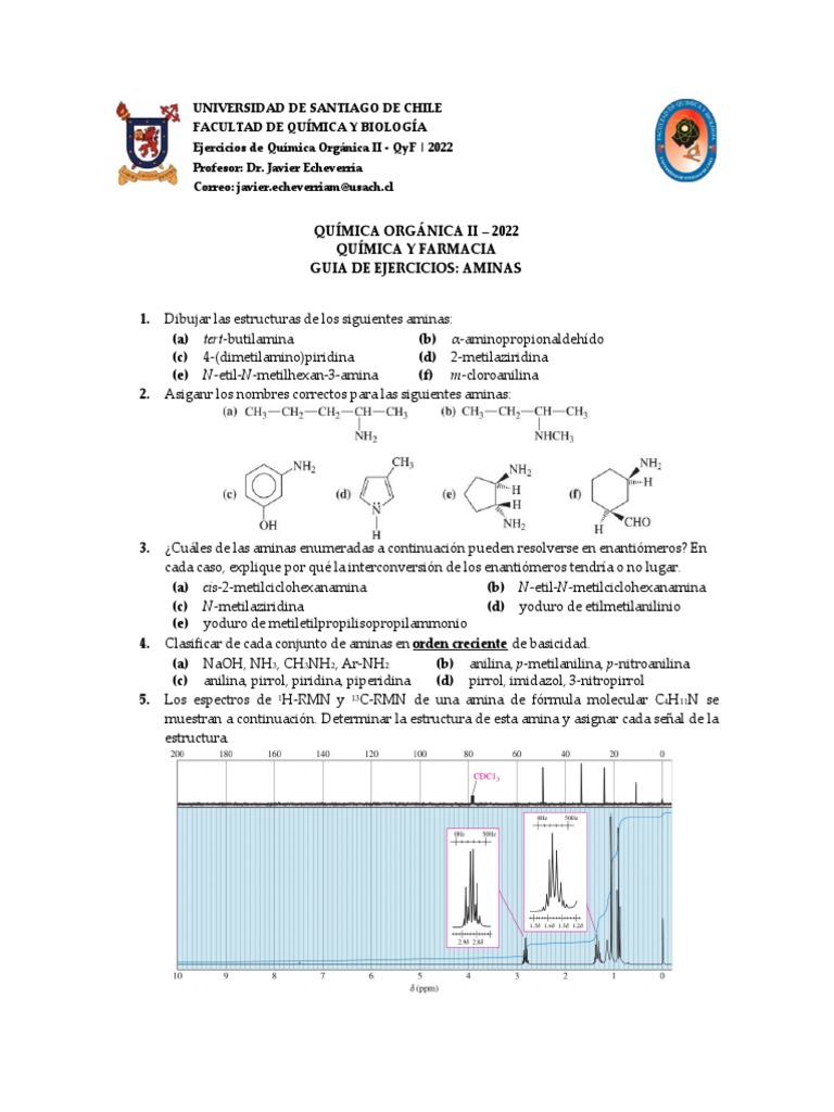 2022 - Guia de Ejercicios 1 - QOII - QyF - Aminas | PDF | Piridina ...