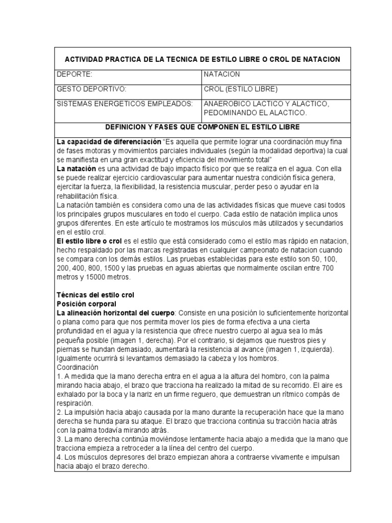 Técnica y Coordinación del Crol | PDF | Codo | Nadando