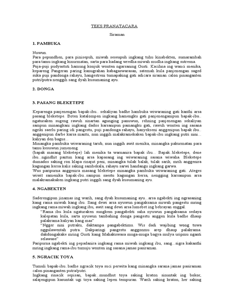 Teks Pranatacara Siraman | PDF