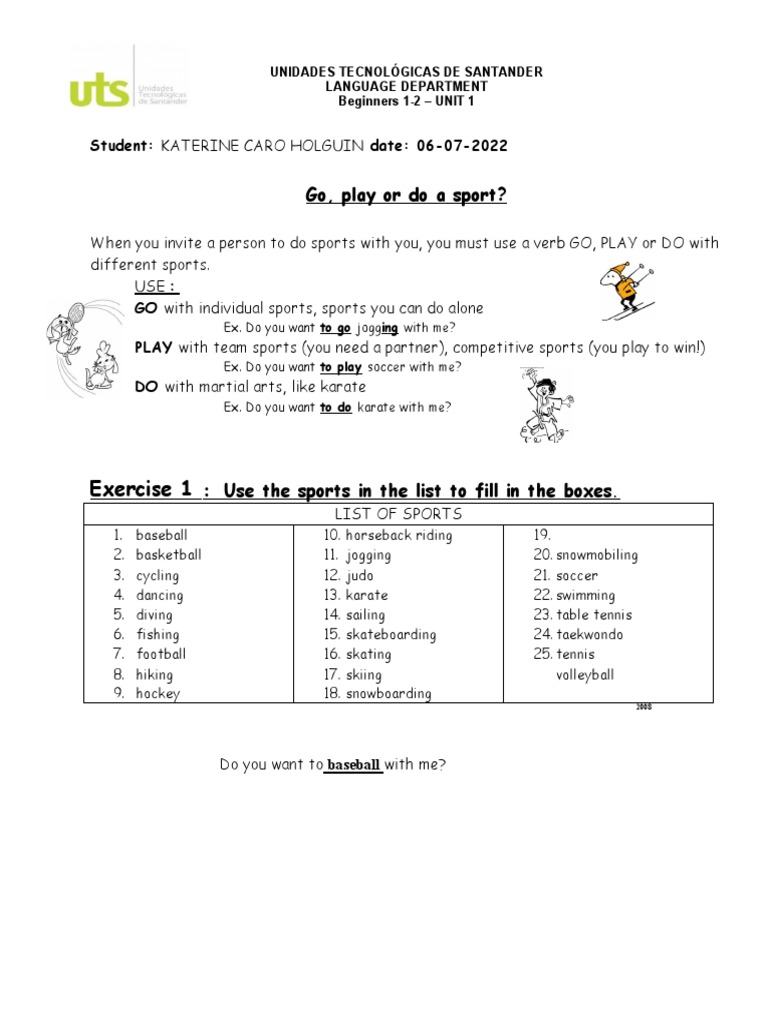 Sports and Exercise Vocabulary Guide | PDF | Entertainment | Leisure ...