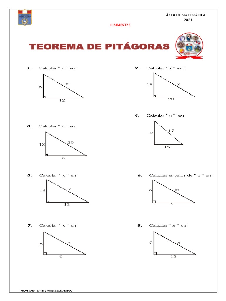 Ficha Teorema de Pitágoras | PDF