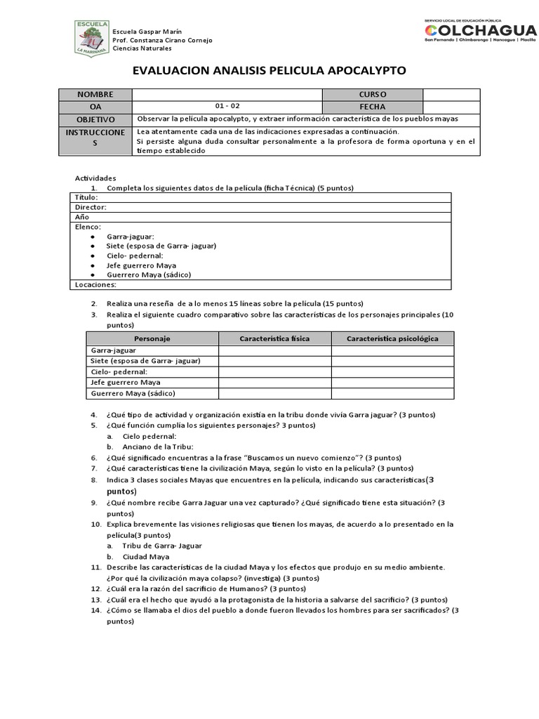 Evaluacion Analisis Pelicula Apocalypto | PDF
