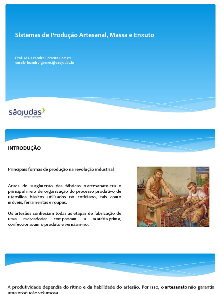 Aula 9 Sistemas De Produção Artesanal Massa E Enxuto Pdf