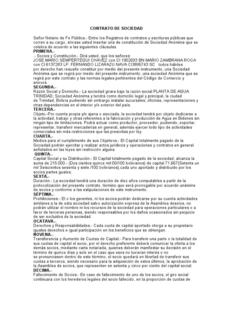 Contrato de Sociedad | PDF | Sociedad de responsabilidad limitada | Sociedad