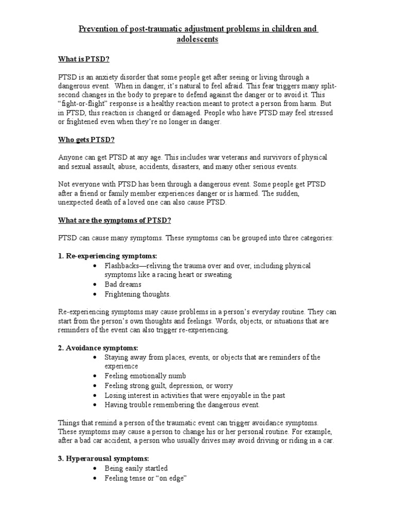 Prevention of Post Traumatic Adjustment | Download Free PDF ...