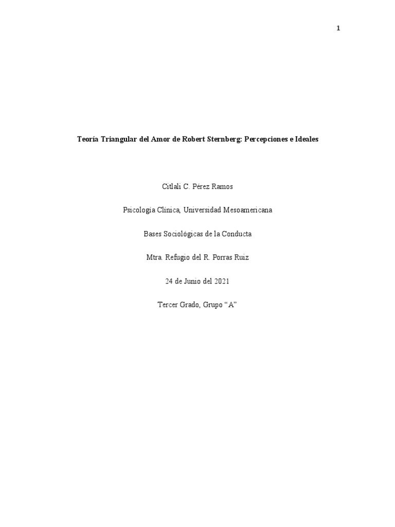 Teoría Triangular Del Amor de Robert Sternberg Ensayo | PDF | Amor | Sicología