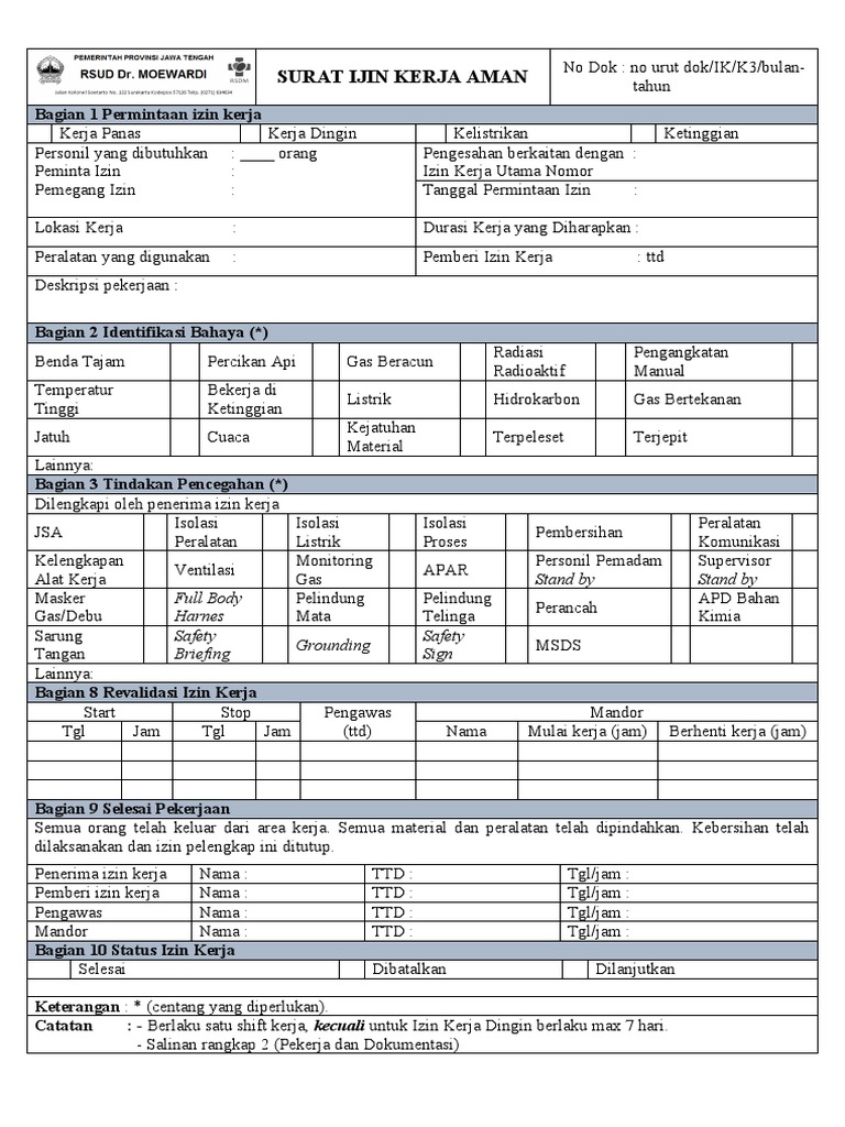 Surat Izin Kerja Aman (Sika) | PDF