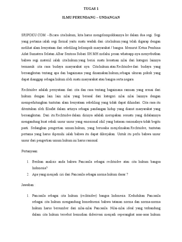 TUGAS 1 Ilmu Perundang - Undangan SMSTR II | PDF