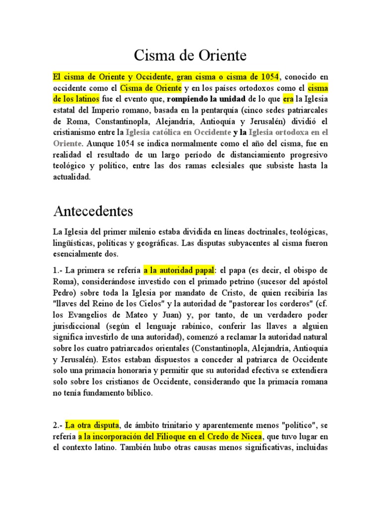 Cisma de Oriente | PDF | imperio Bizantino | Iglesia Católica