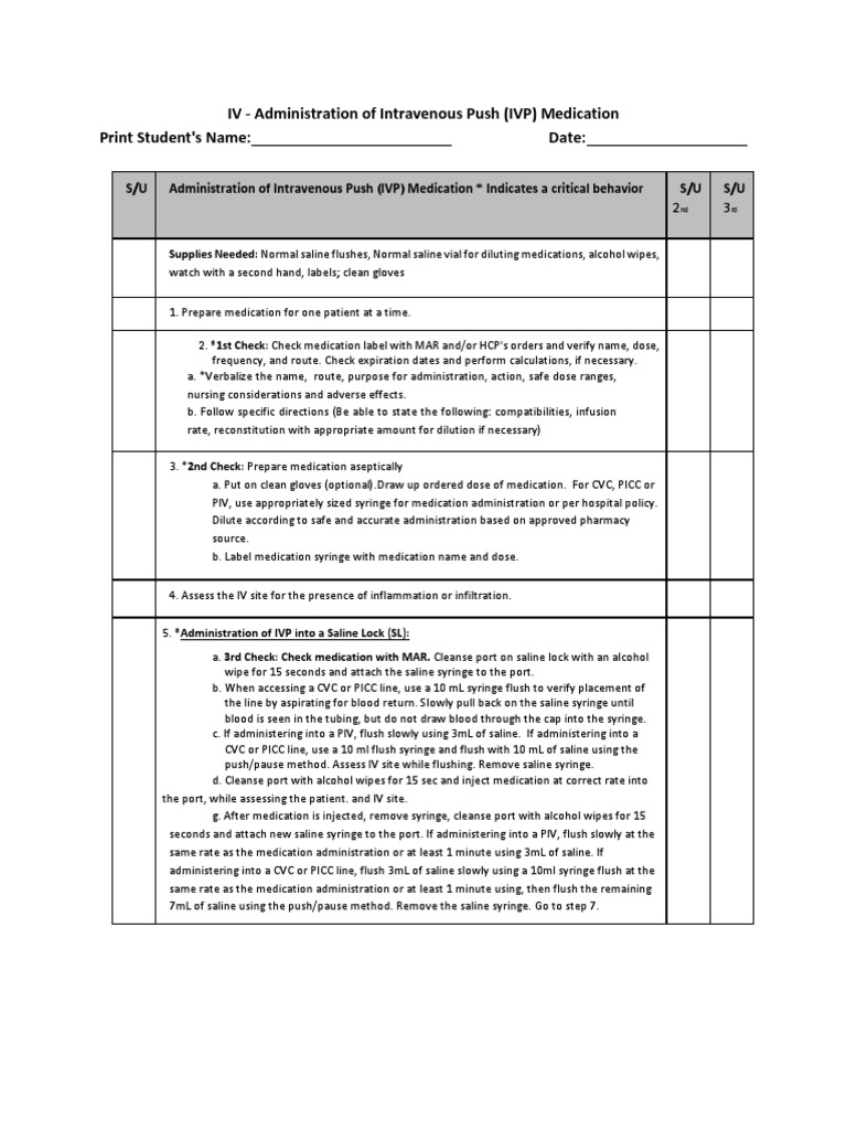 Administration Of Intravenous Push IVP Medication PDF