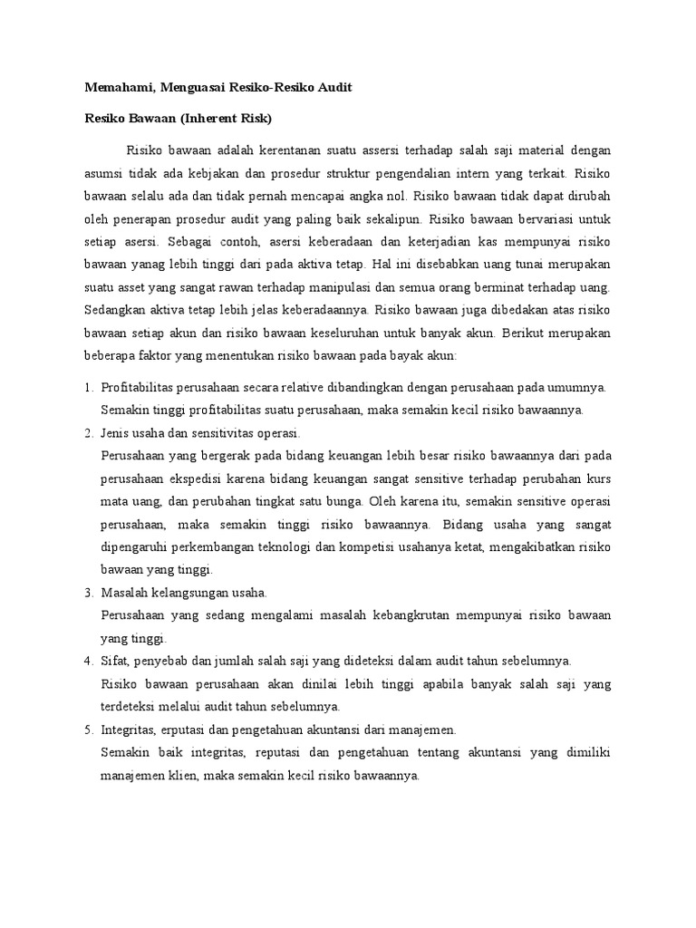 Tugas RPS Praktikum Audit (Resiko-Resiko Audit) | PDF