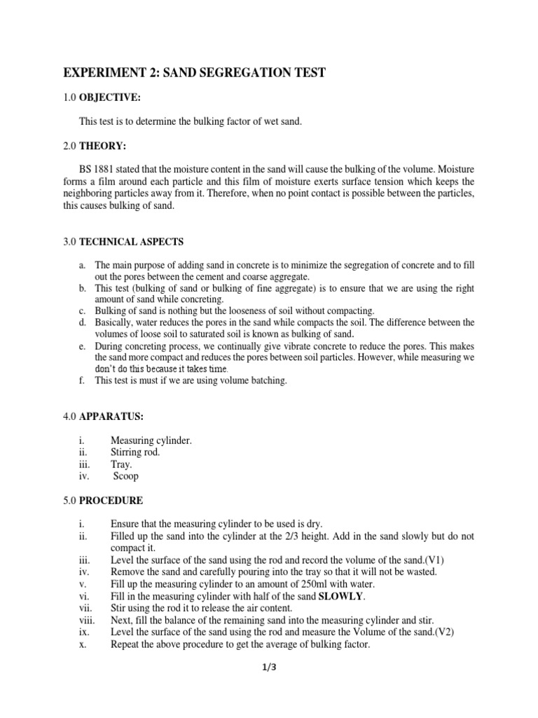 Experiment 2 Sand Segregation Test | PDF | Concrete | Porosity