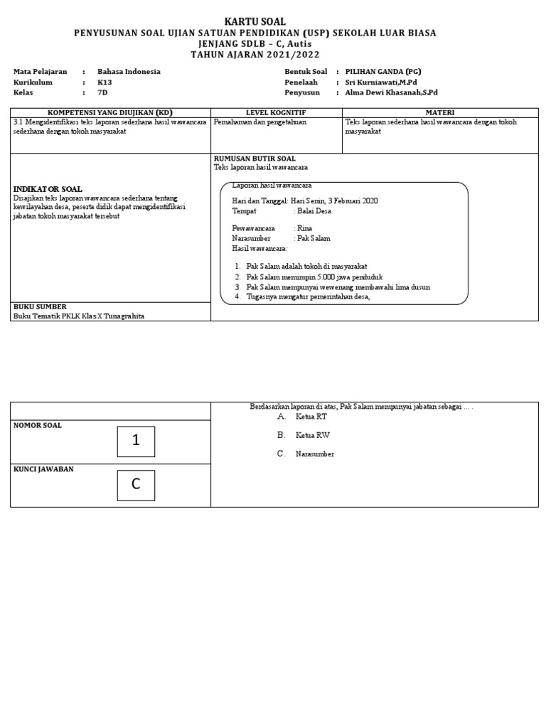 Kartu Soal BIND SMA | PDF