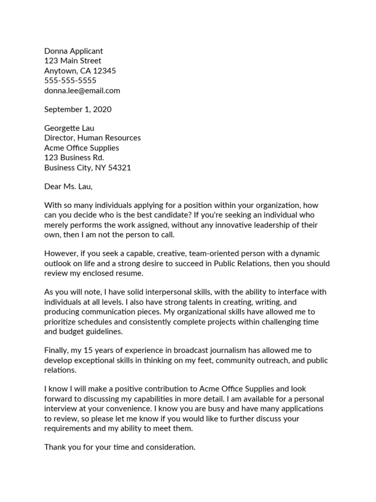 Public Relations Cover Letter Example 03 | PDF