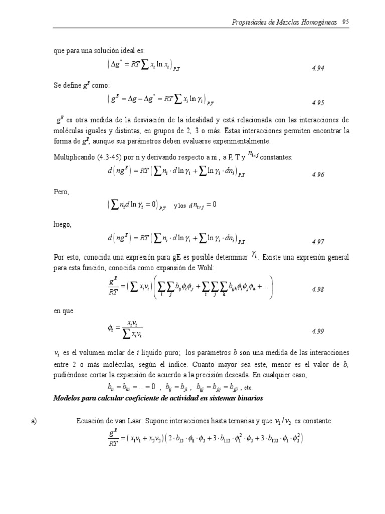 Ecuación de Van Laar, Margules, Wilson y NRTL Binarios | PDF | Ciencias fisicas | Química Física