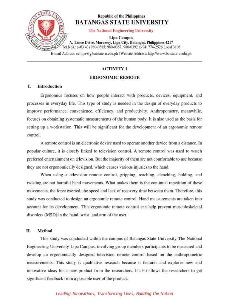 Activity-1 Ergonomic Remote | PDF | Human Factors And Ergonomics | Hand