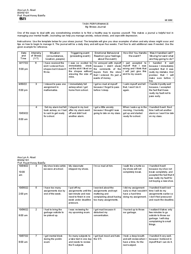 02 - Task - Performance - 1 (970) Euthenics | PDF | Stress (Biology) | Feeling
